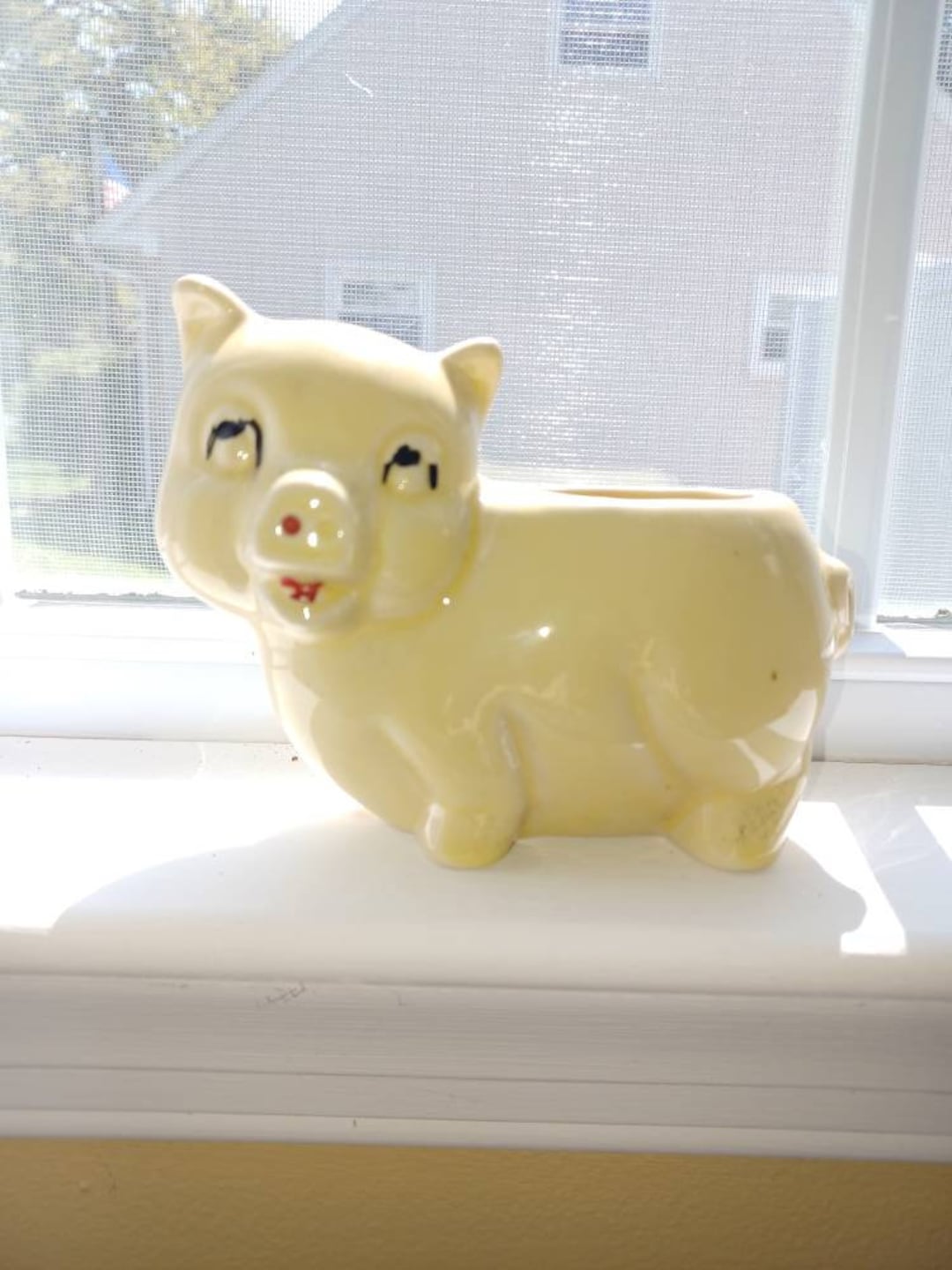 Vintage Yellow Pig Ceramic Planter - Etsy