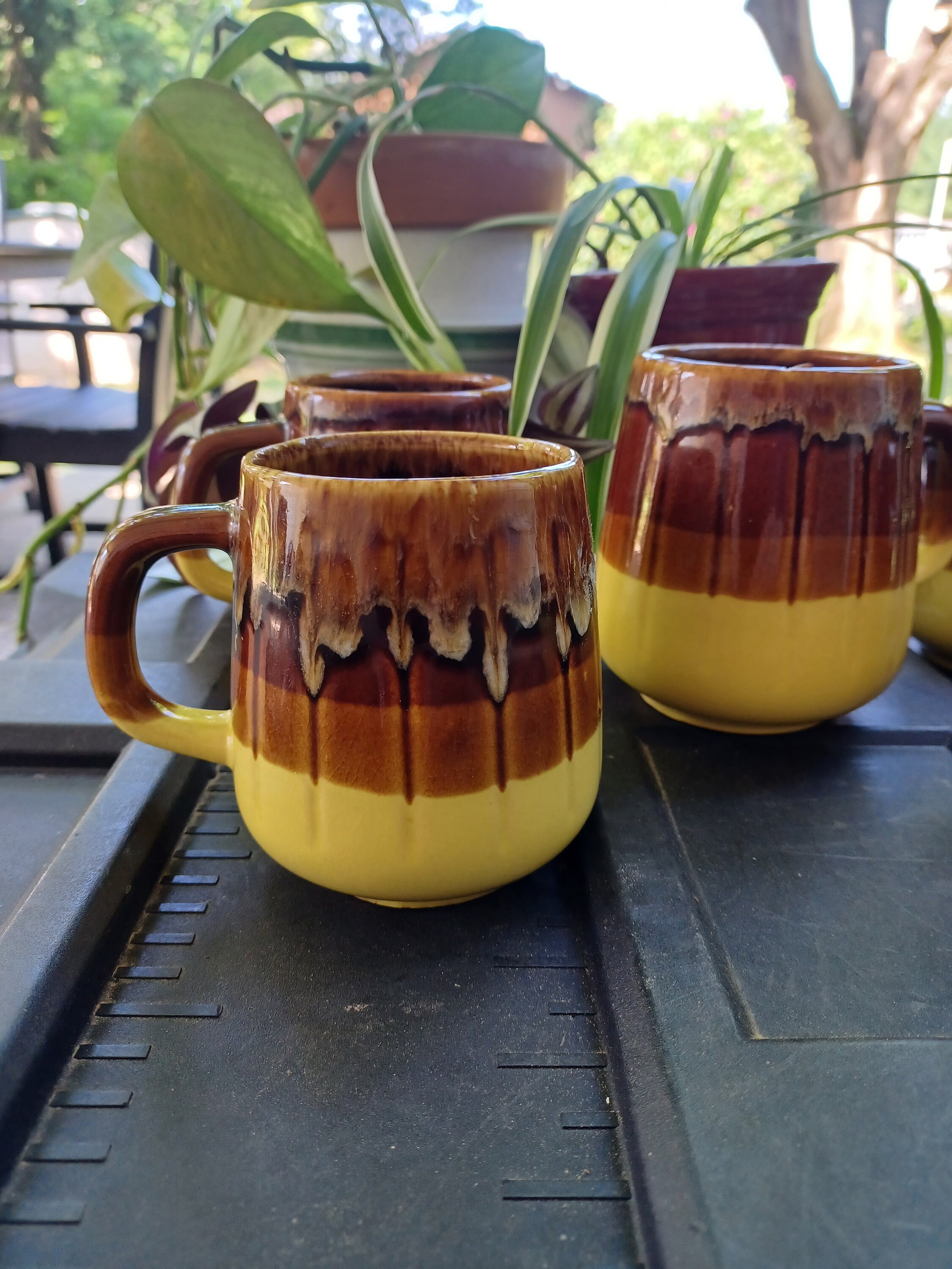 Vintage Drip Glaze Pottery Yellow Mugs From Taiwan - Etsy