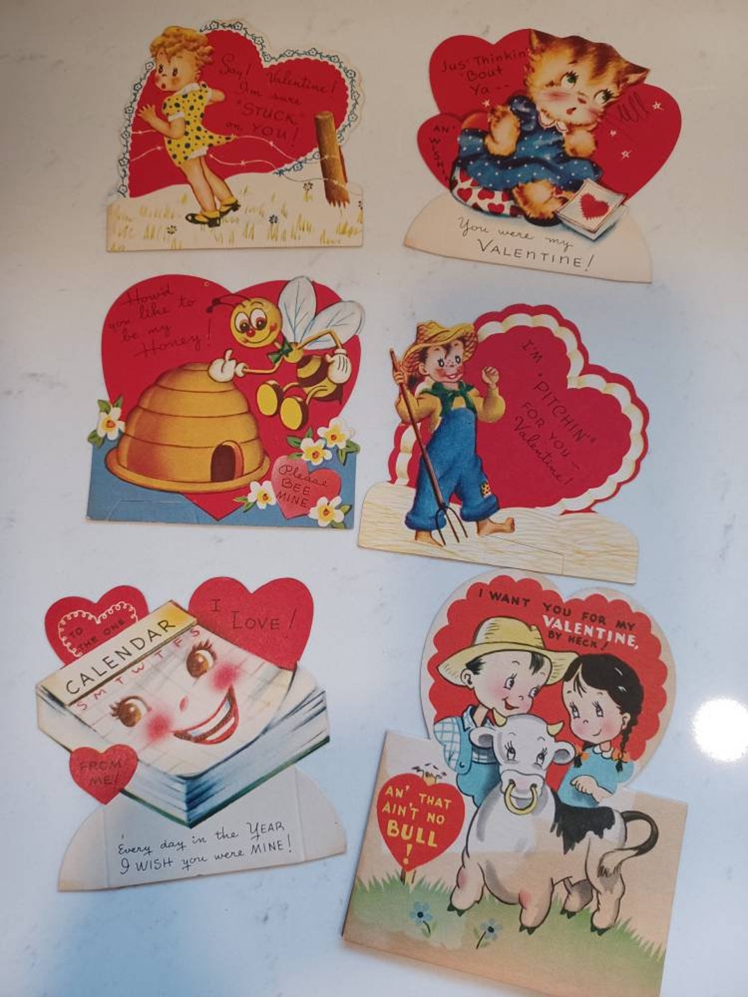 Set of Six Vintage Valentine Day Cards - Etsy