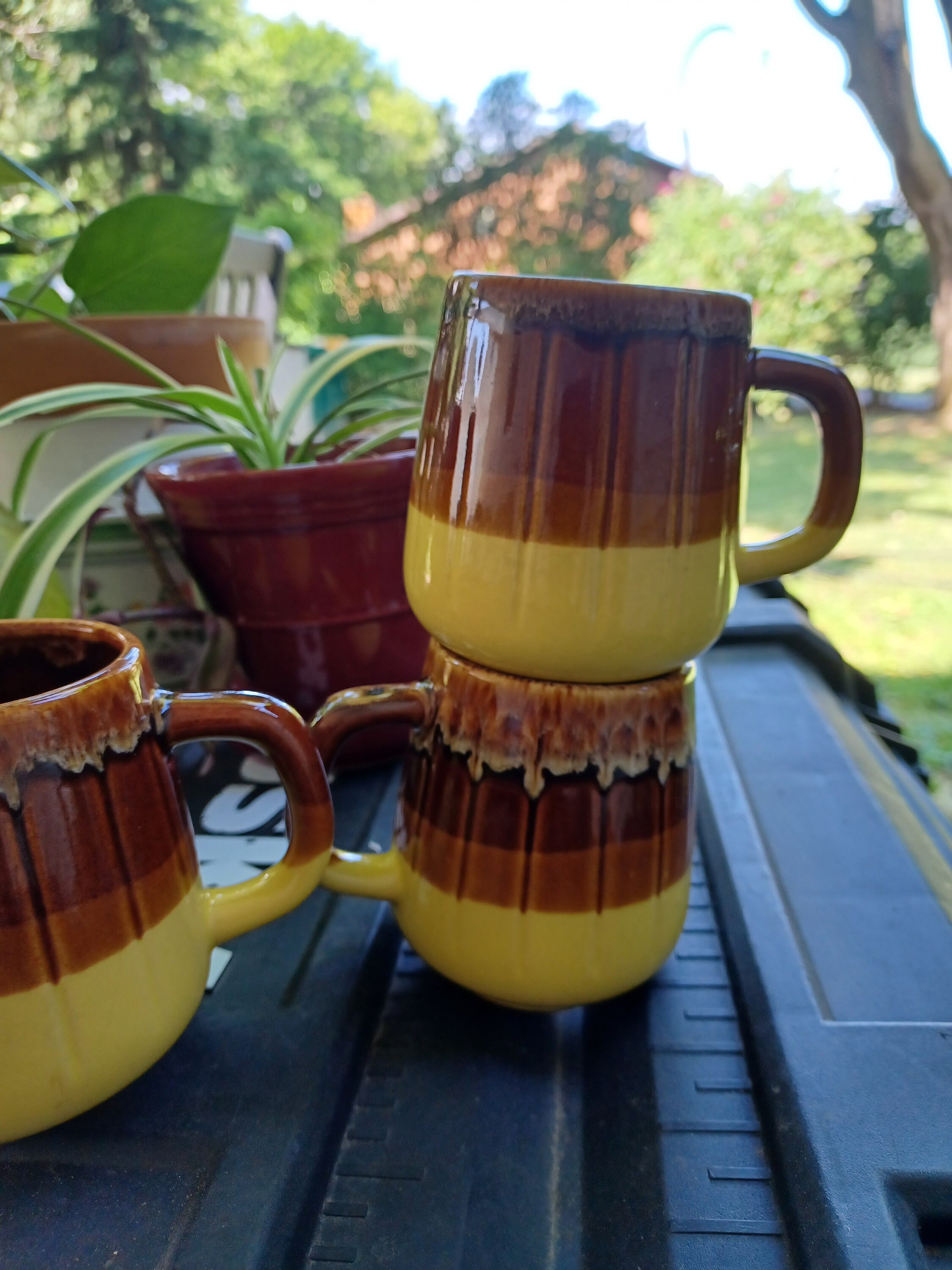 Vintage Drip Glaze Pottery Yellow Mugs From Taiwan - Etsy