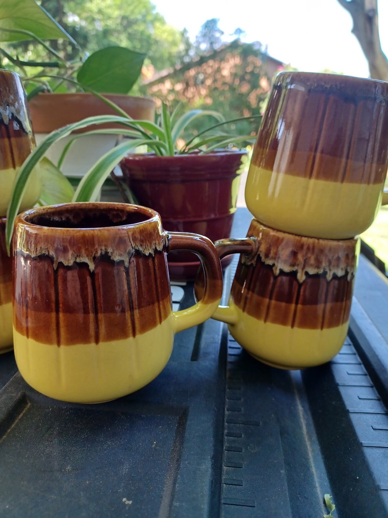 Vintage Drip Glaze Pottery Yellow Mugs From Taiwan - Etsy