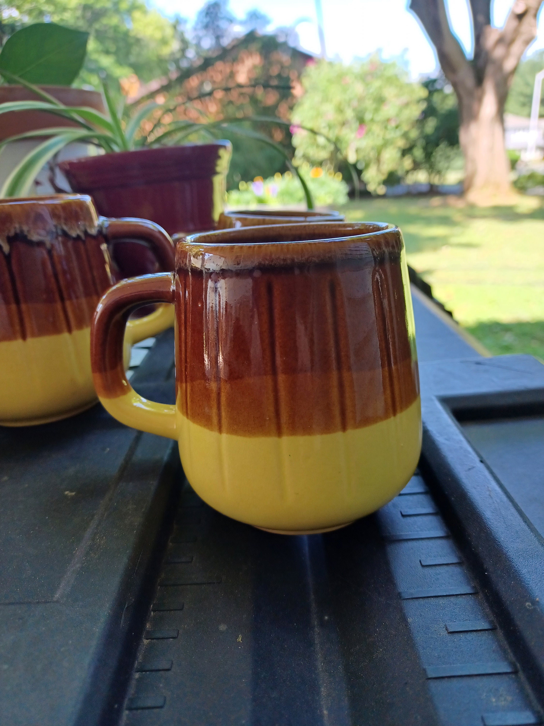 Vintage Drip Glaze Pottery Yellow Mugs From Taiwan - Etsy