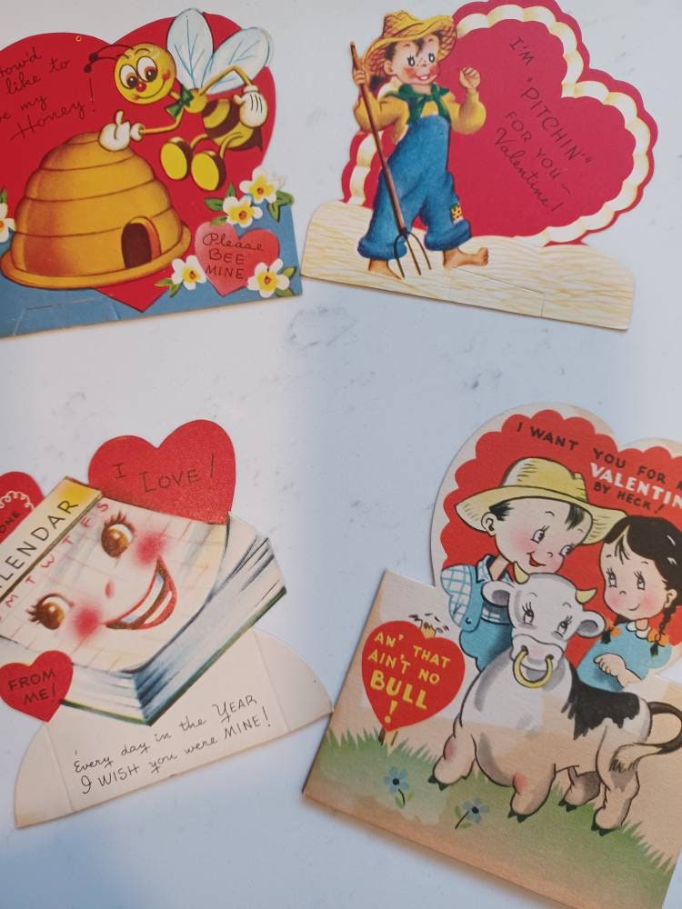 Set of Six Vintage Valentine Day Cards - Etsy
