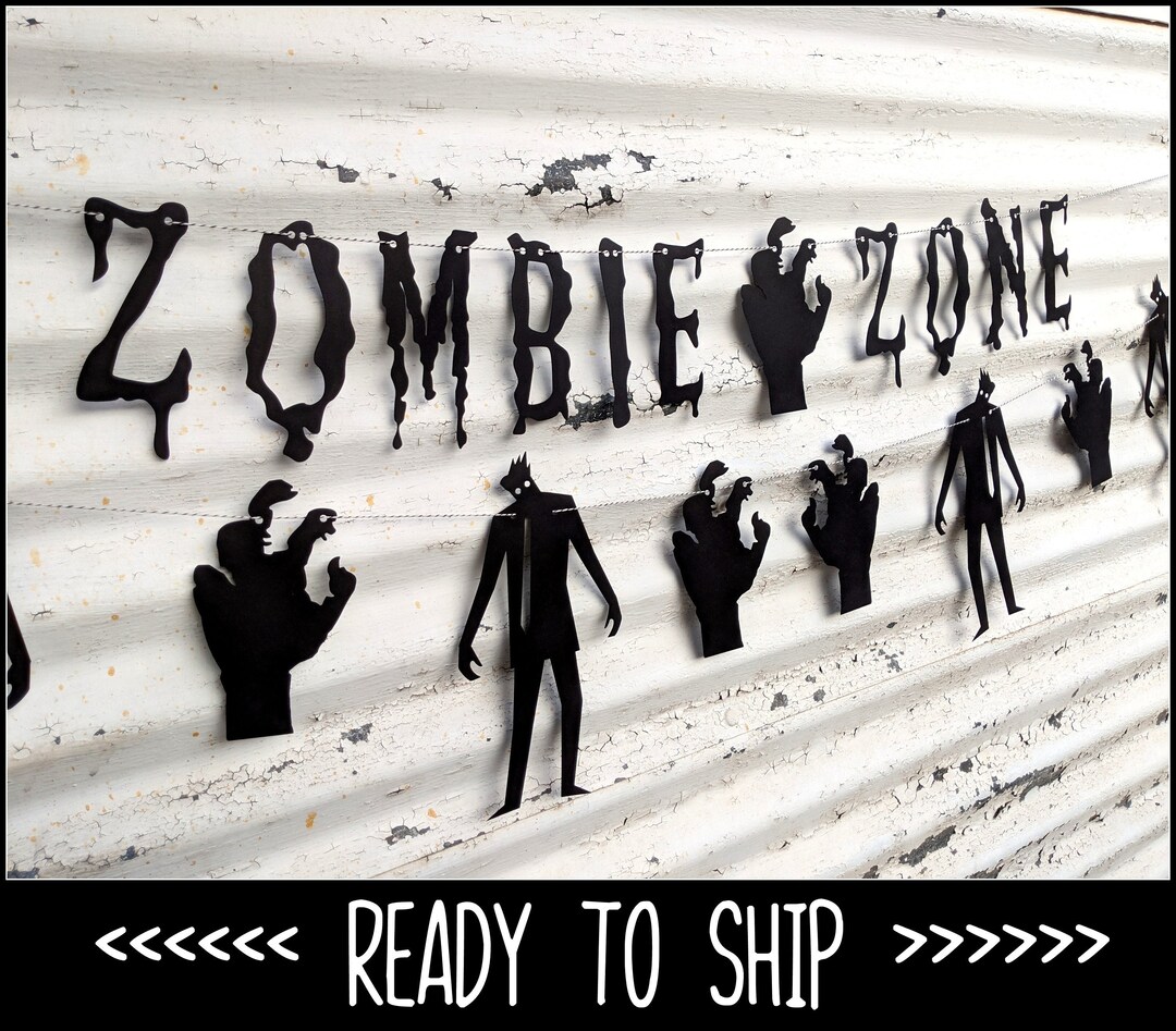 Zombie Banner ∙ ZOMBIE ZONE ∙ Walking Dead ∙ Halloween Decor ∙ Zombie ...