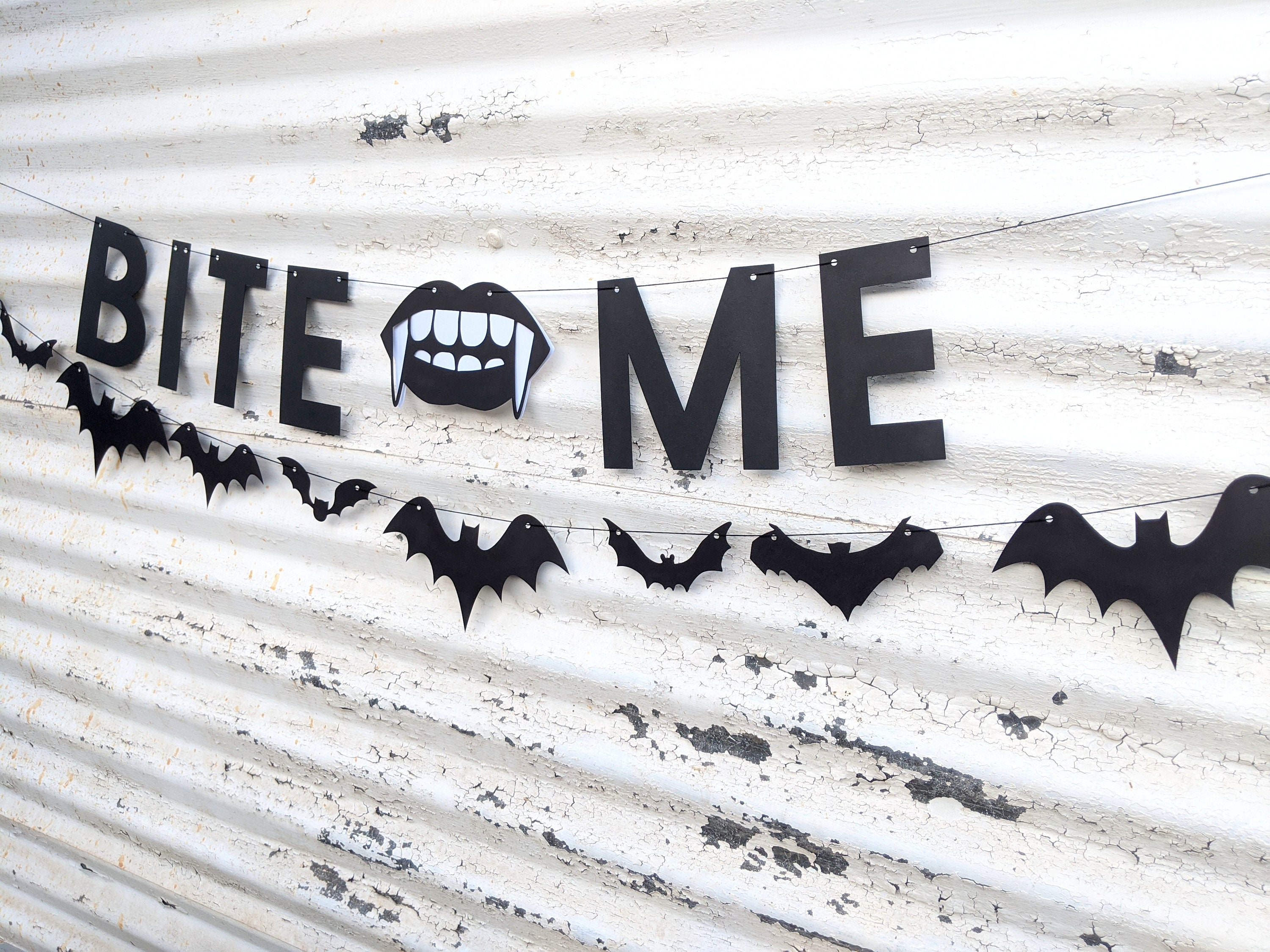 Halloween Banner Bats Garland Bite Me Halloween Party - Etsy