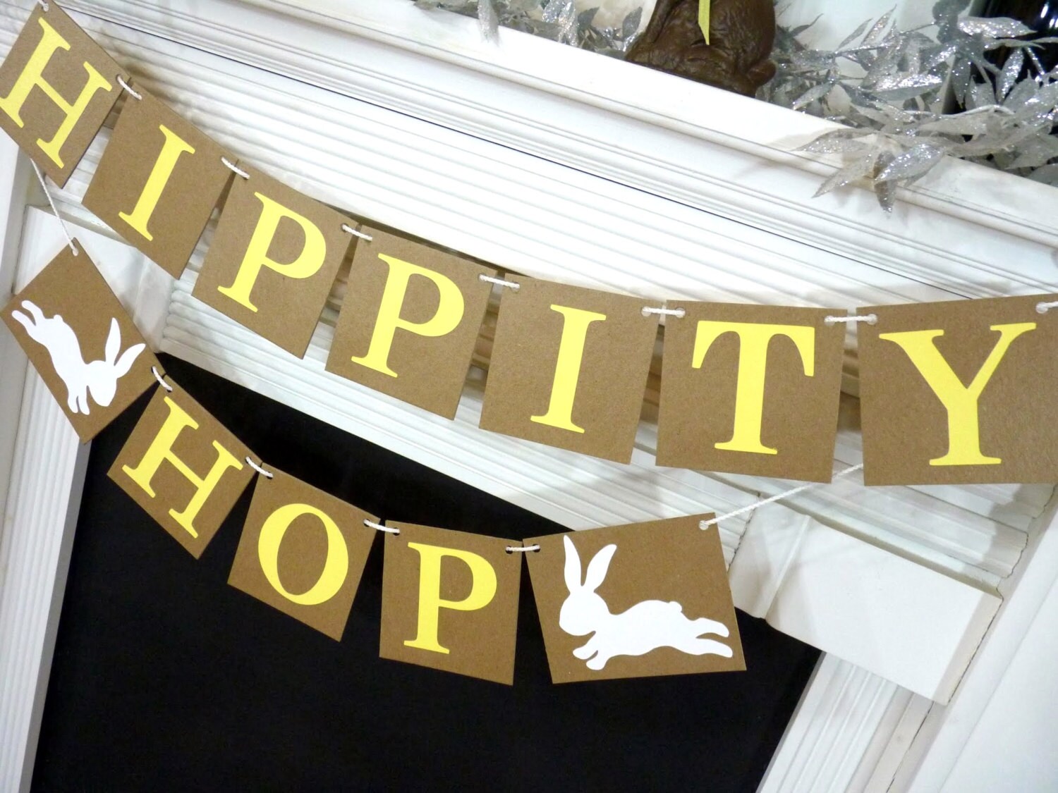Happy Easter Banner / Hippity Hop Banner Decoration / Rustic Garland ...