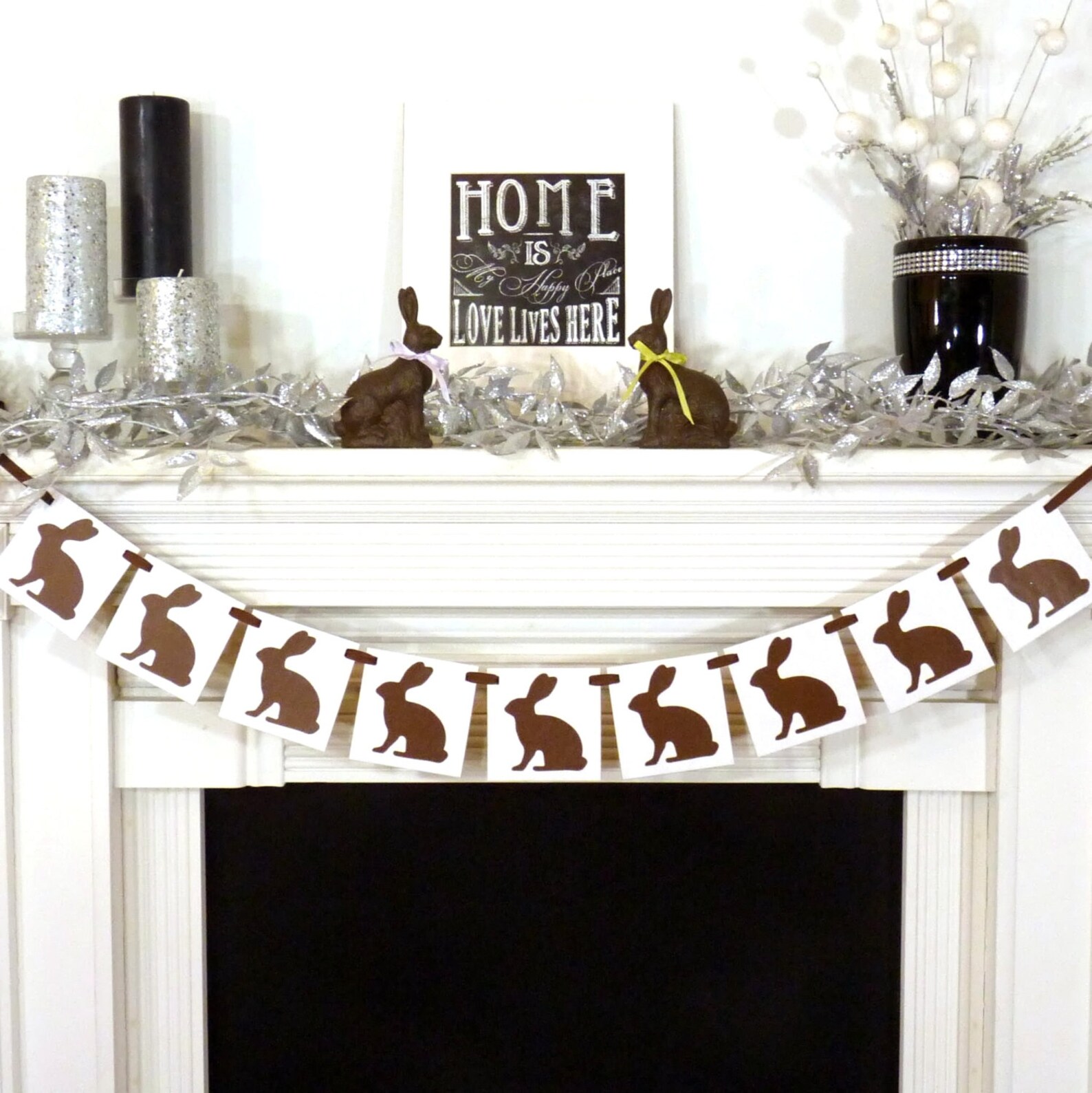 Happy Easter Decoration / Chocolate Bunnies Banner / Easter Banner ...