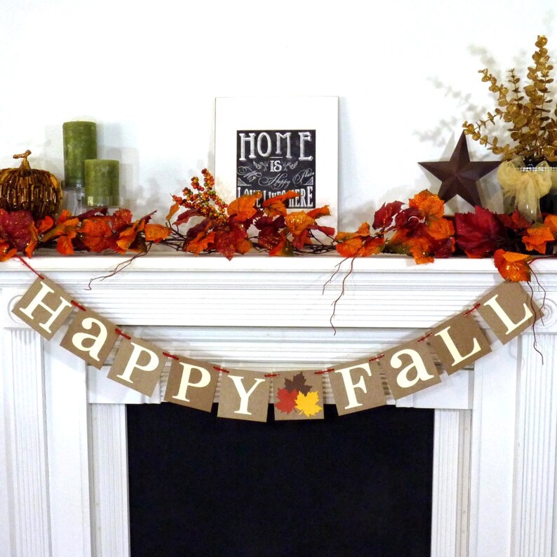 Fall Decorations Banner - Happy Fall Sign- Thanksgiving Decorations ...