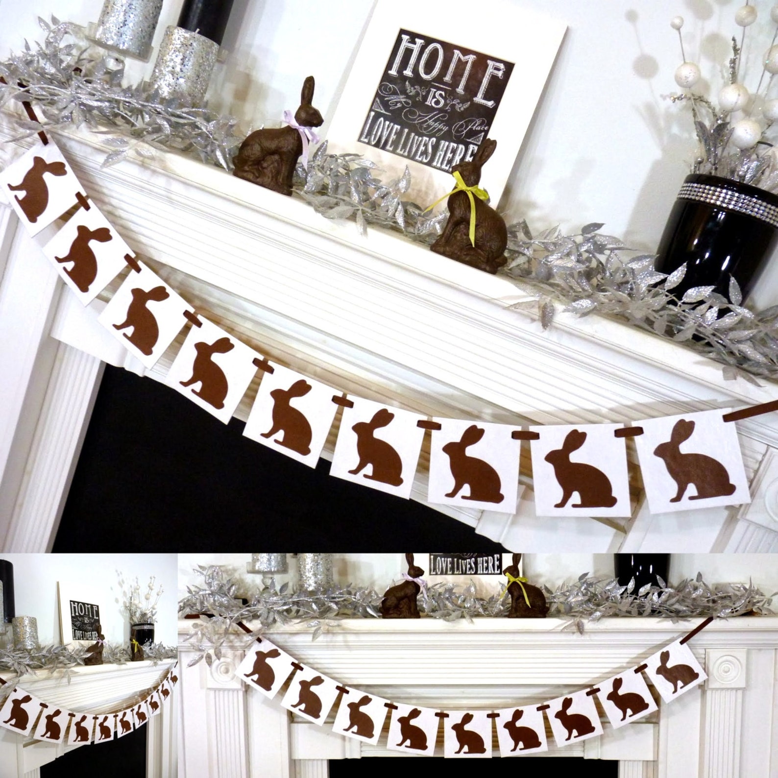 Happy Easter Decoration / Chocolate Bunnies Banner / Easter Banner ...