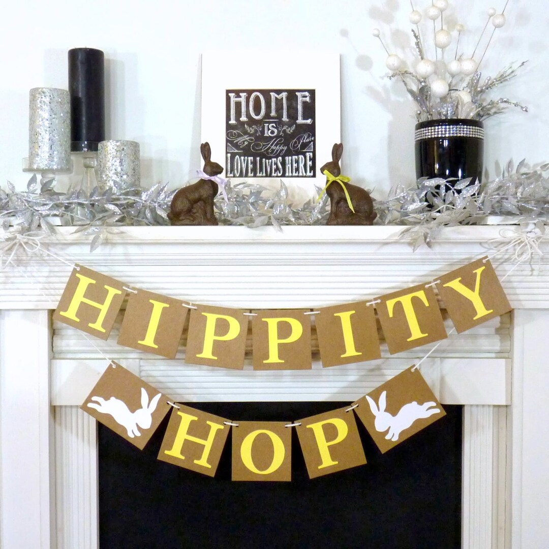 Happy Easter Banner / Hippity Hop Banner Decoration / Rustic Garland ...