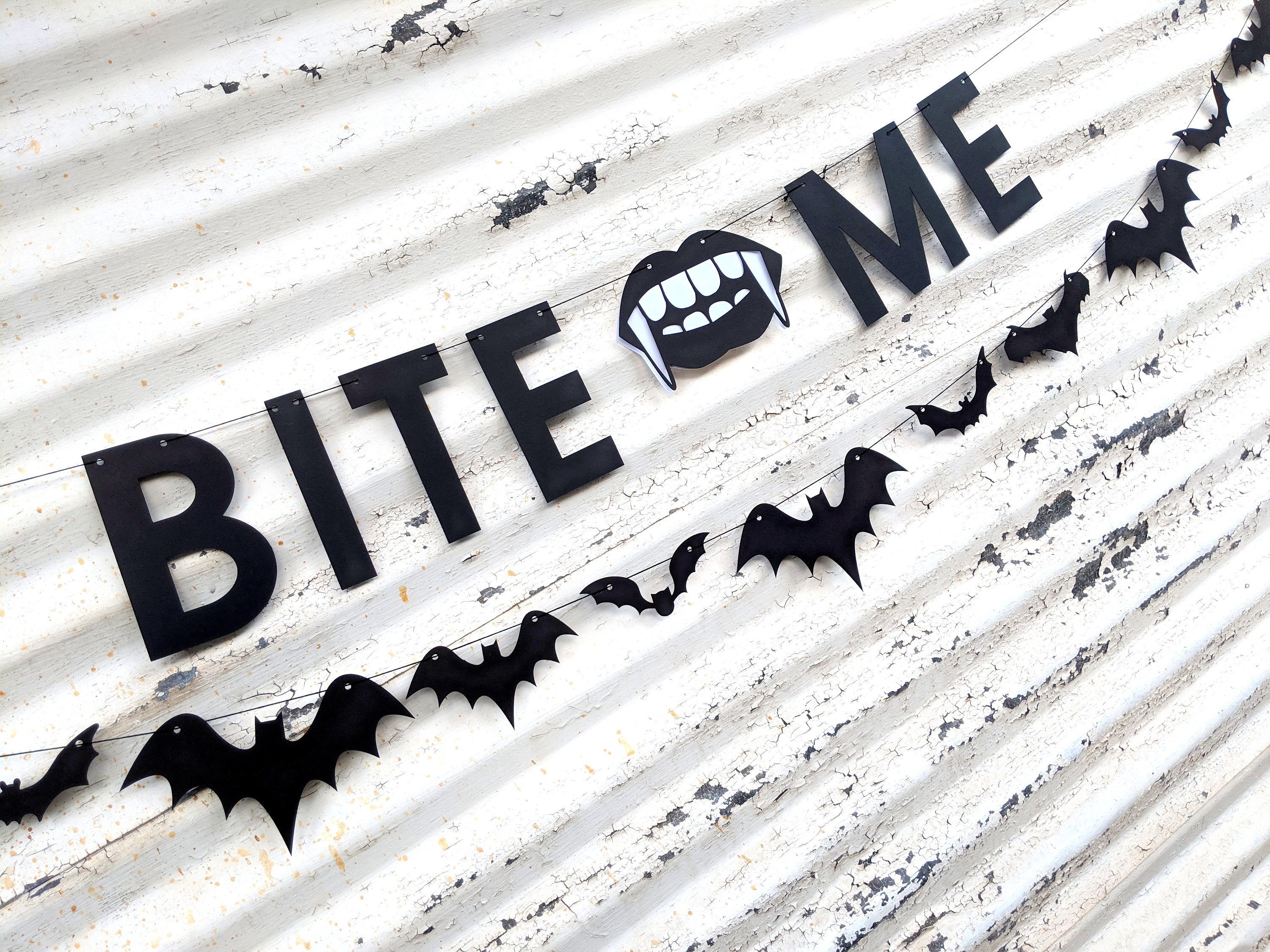 Halloween Banner Bats Garland Bite Me Halloween Party - Etsy