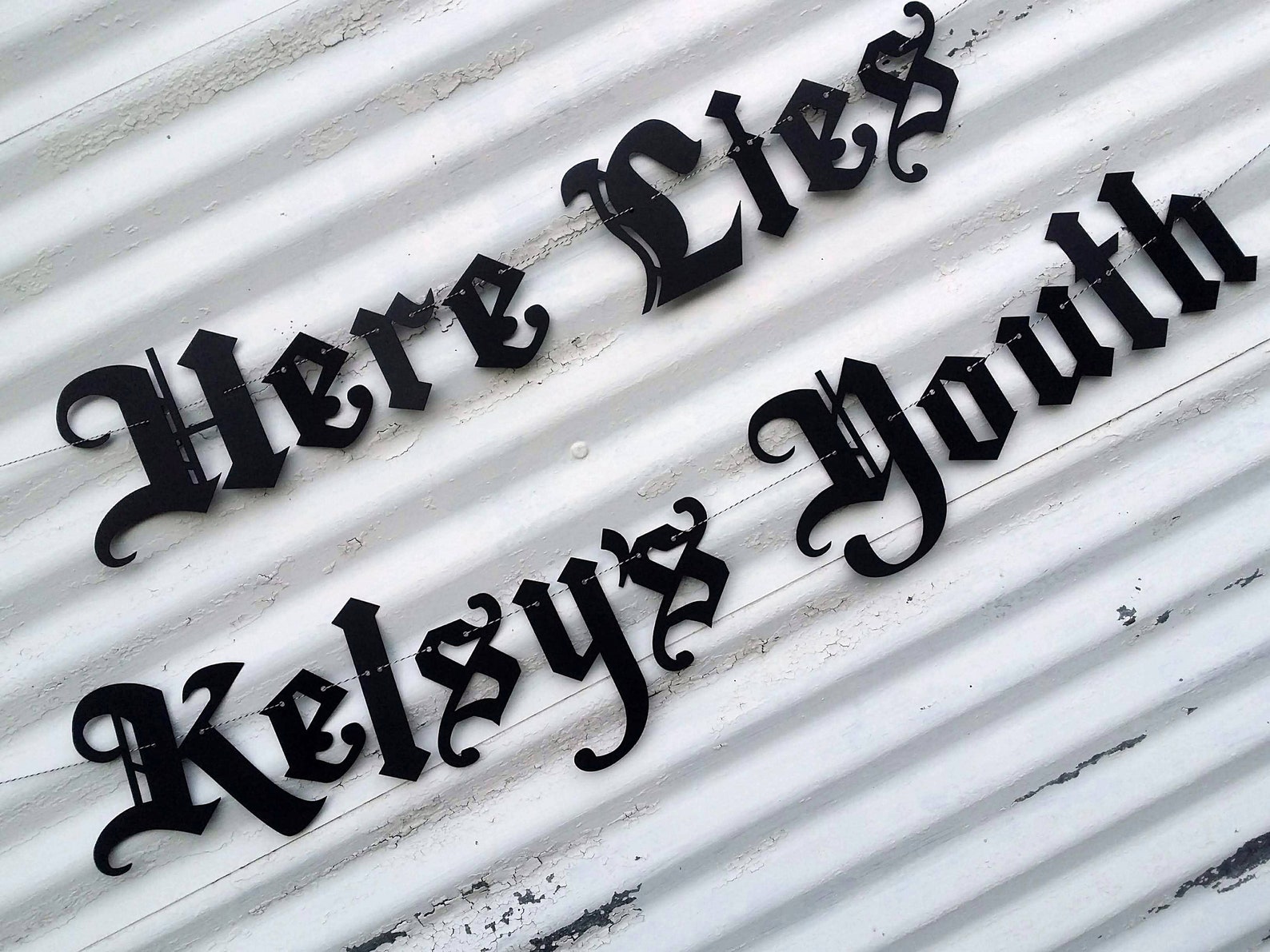 Here Lies Your Youth Banner w/ Custom Name Gothic Letters | Etsy