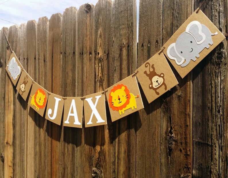 Custom Name Banner / Elephant Lion Monkey / Baby Shower | Etsy