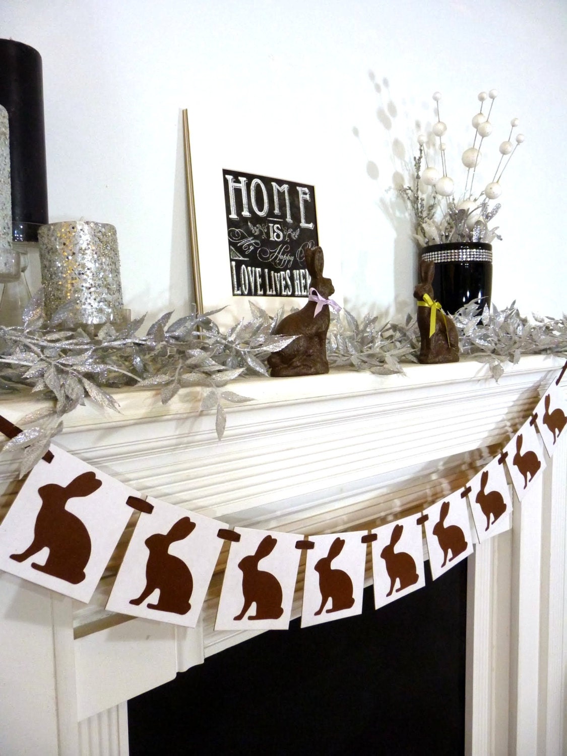 Happy Easter Decoration / Chocolate Bunnies Banner / Easter Banner ...