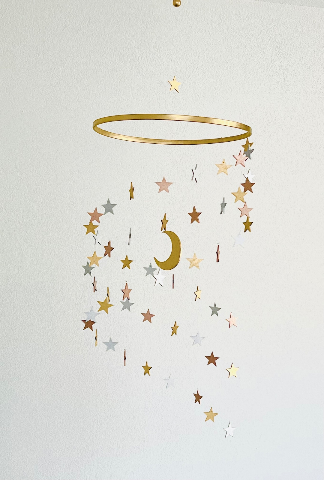 Multicolor Wood Stars and Moon Baby Mobile, Stars and Moon Mobile ...