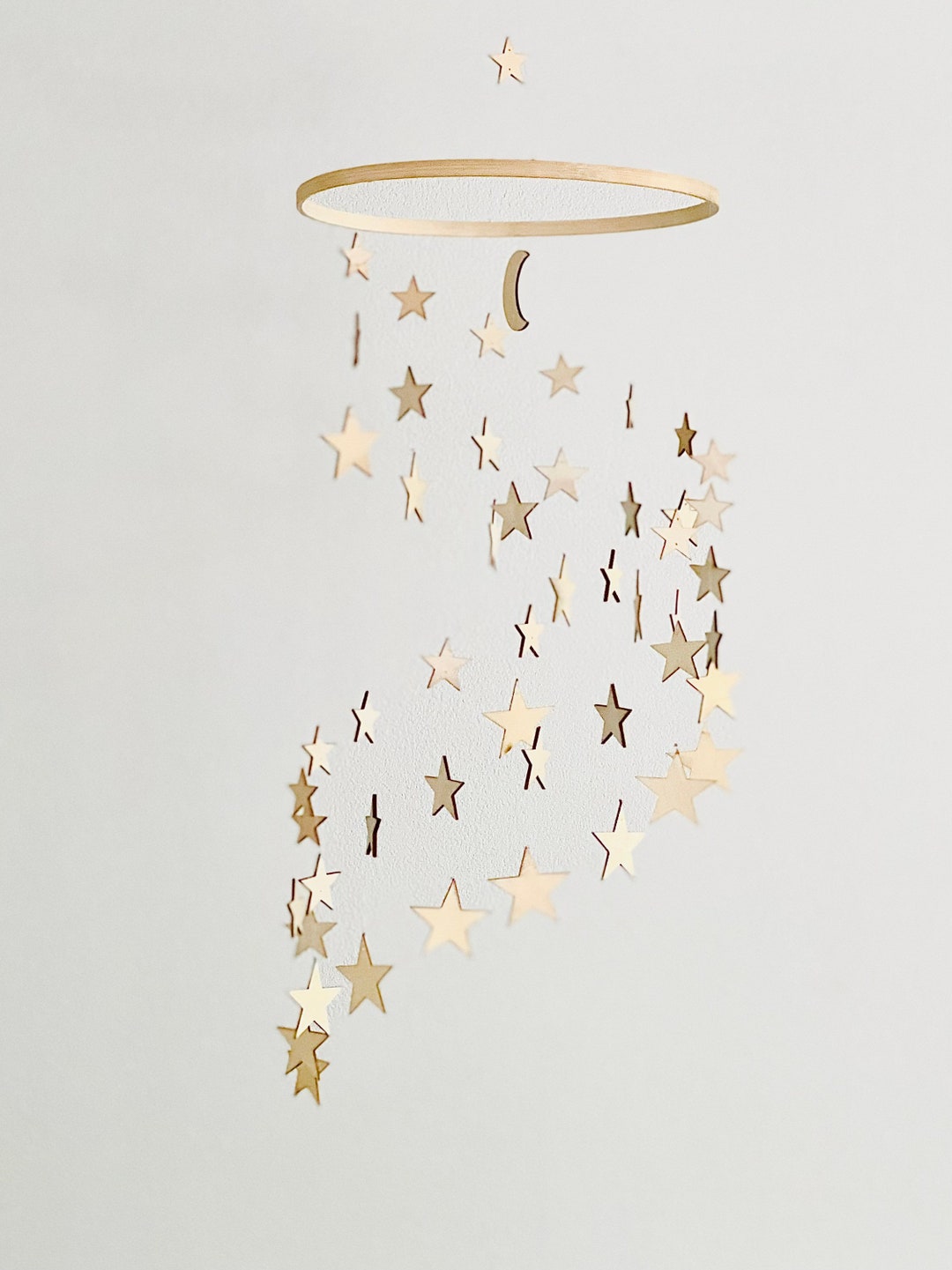 Wood Stars Baby Mobile, Stars and Moon Mobile Nursery, Night Baby ...