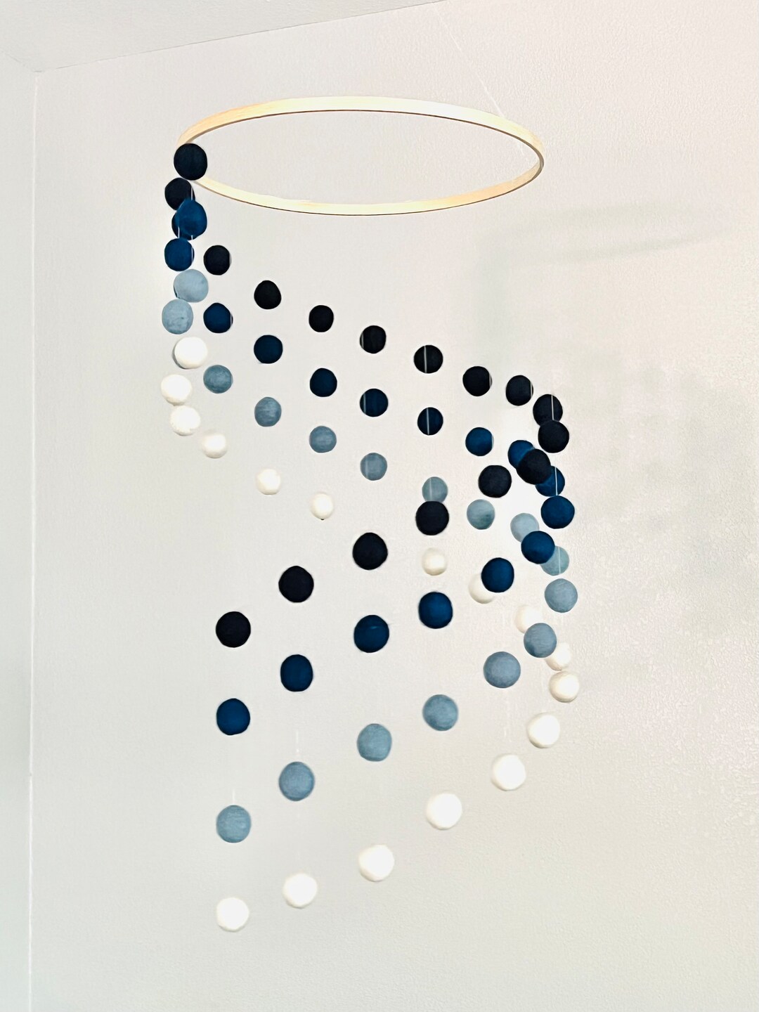 Ombré Blue Felt Wool Ball Mobile, Pom Pom Mobile, Felt Pom Pom Mobile ...