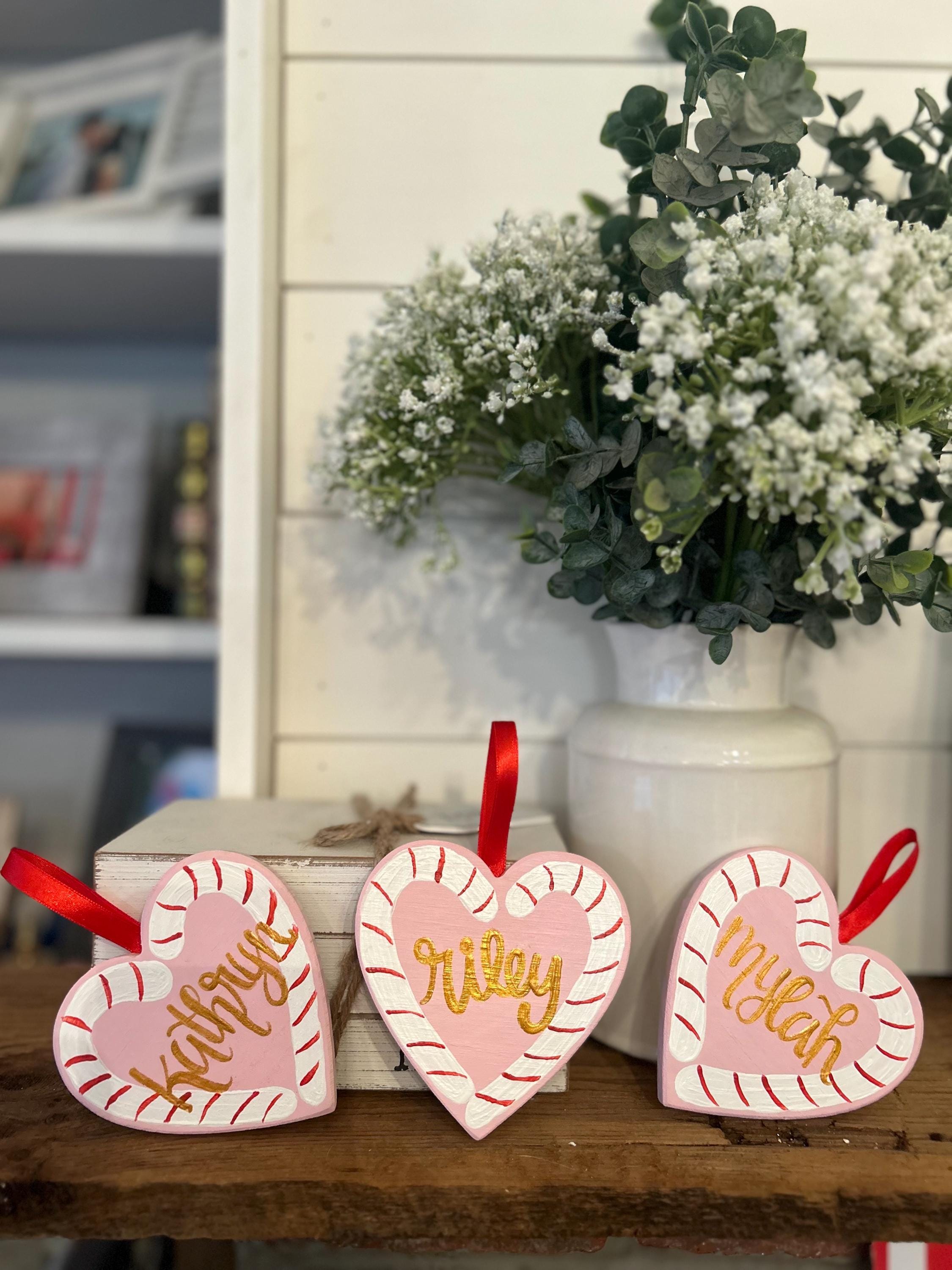 Heart Candy Cane Christmas Ornament Handpainted - Etsy