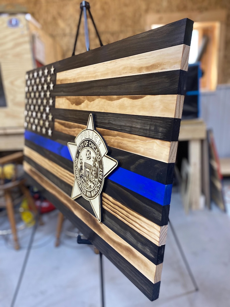 Chicago Police Blue Line Wood Flag - Law Enforcement Gift - Etsy