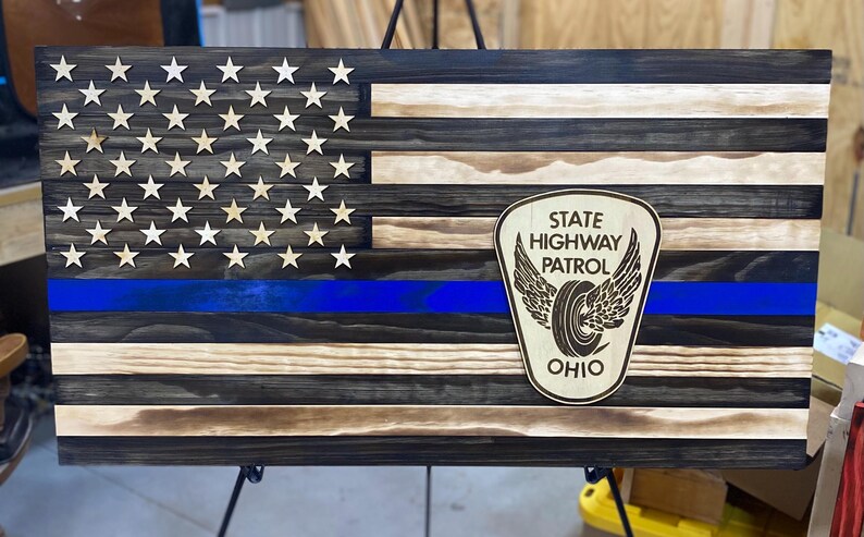 Ohio State Highway Patrol Wooden Flag - Blue Line Police Gift - Etsy