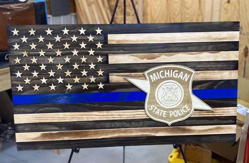 Michigan State Police Wooden Flag – Blue Line, Law Enforcement Gift - Etsy