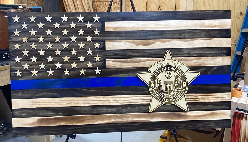 Chicago Police Blue Line Wood Flag - Law Enforcement Gift - Etsy