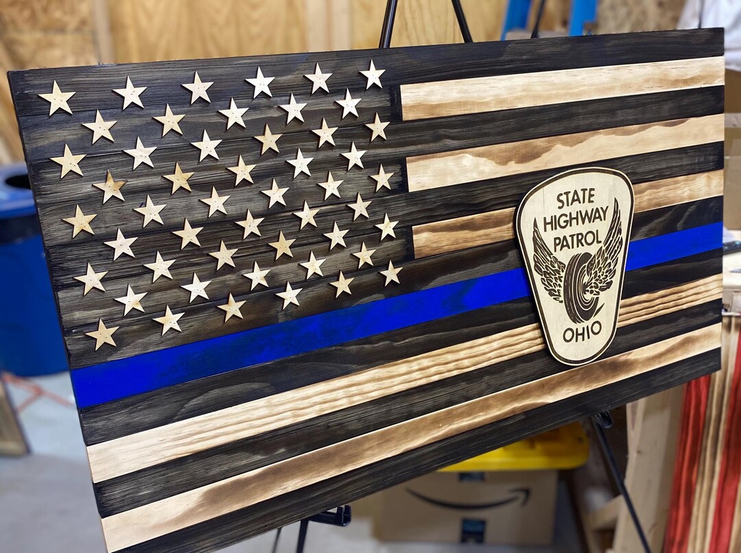 Ohio State Highway Patrol Wooden Flag - Blue Line Police Gift - Etsy