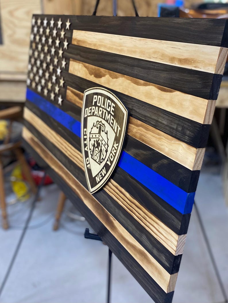 NYPD Blue Line Wood Flag – New York Police Officer Gift - Etsy