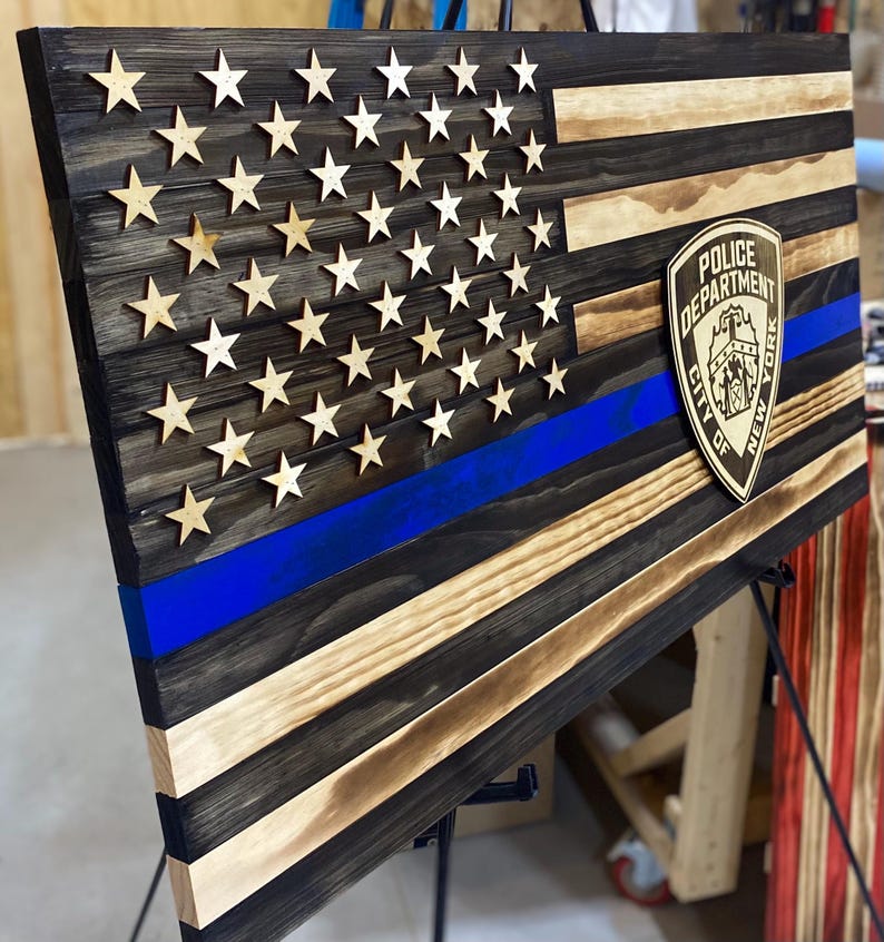NYPD New York Blue Line Police Wood Flag - Police Officer Gift - Police ...