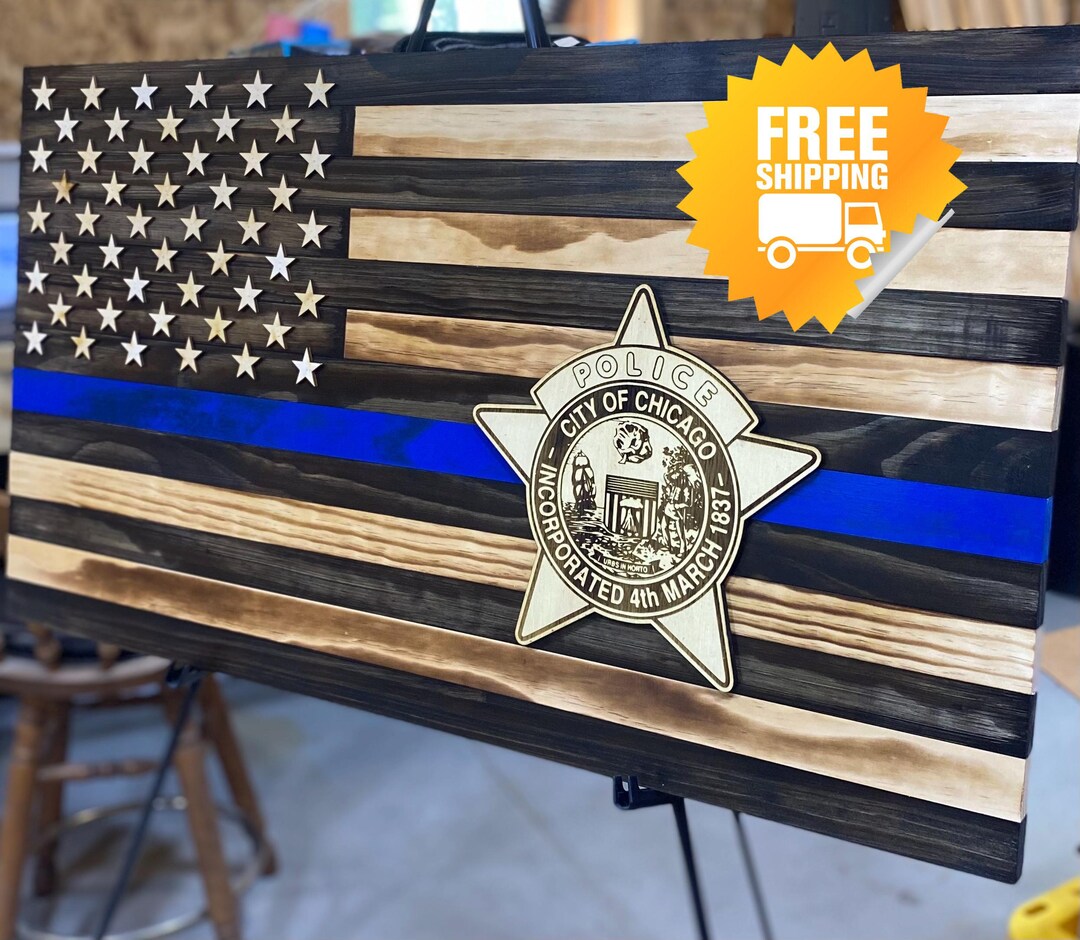 Chicago Police Department Blue Line Police Wood Flag Police Officer ...