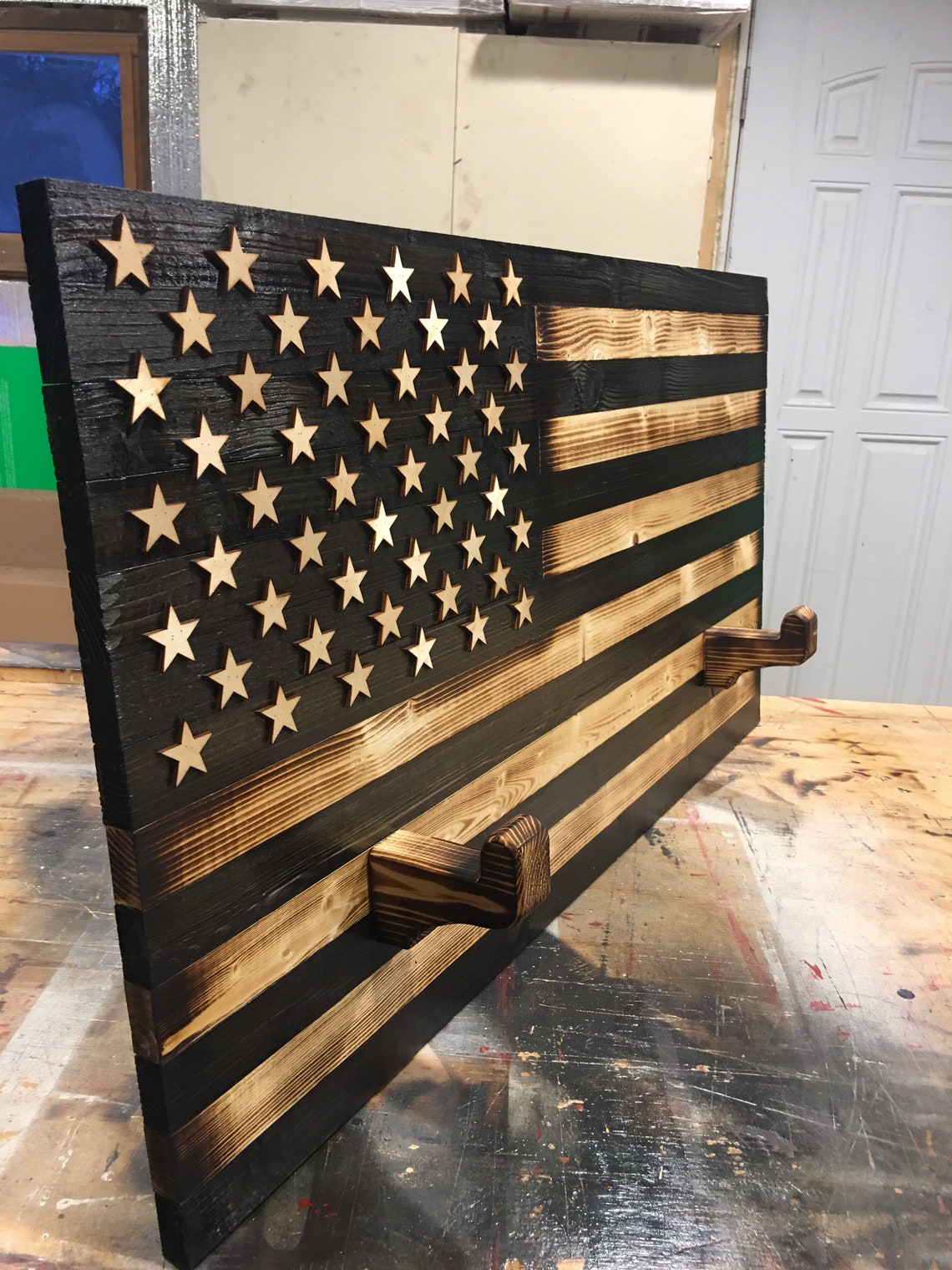 36x20 Subdued Rustic American Flag Gun Rack Bow Rack - Etsy