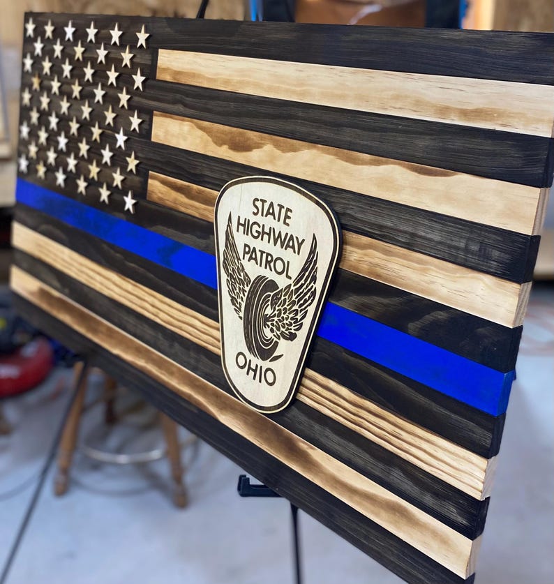 Ohio State Highway Patrol Wooden Flag - Blue Line Police Gift - Etsy