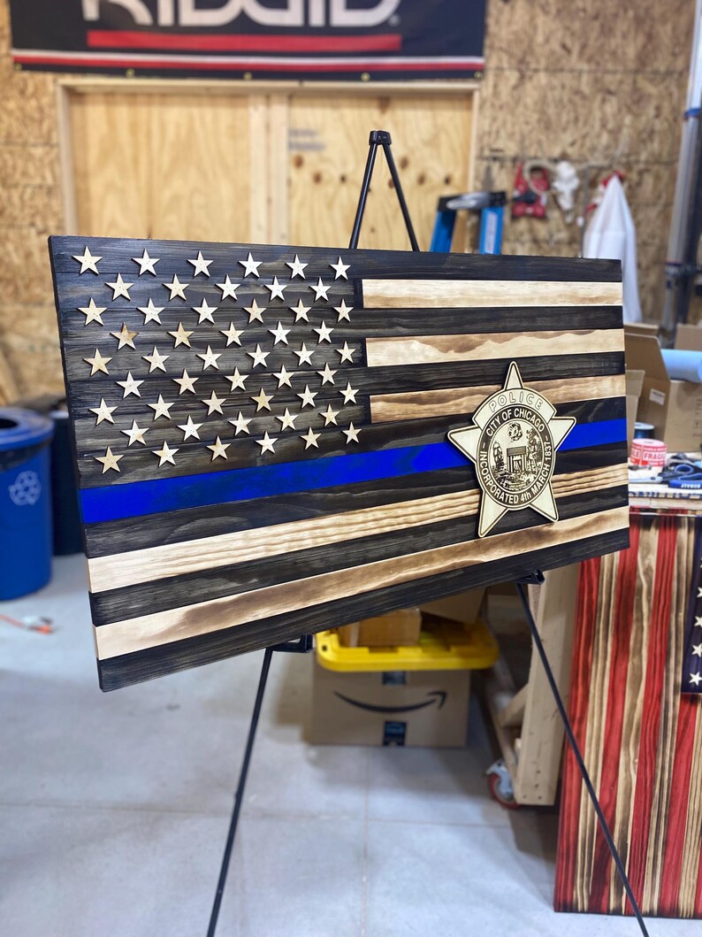 Chicago Police Blue Line Wood Flag - Law Enforcement Gift - Etsy