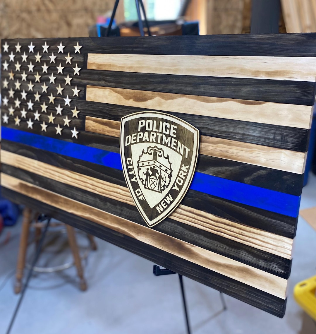 NYPD New York Blue Line Police Wood Flag - Police Officer Gift - Police ...