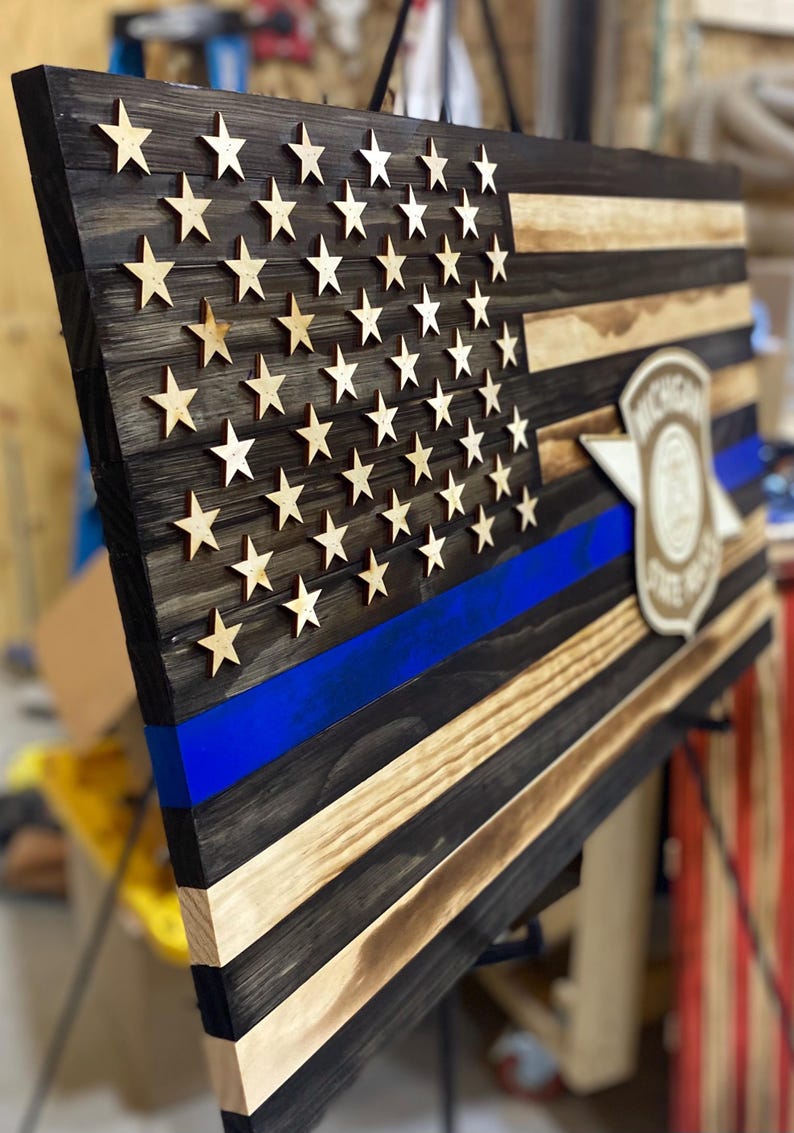 Michigan State Police Wooden Flag – Blue Line, Law Enforcement Gift - Etsy
