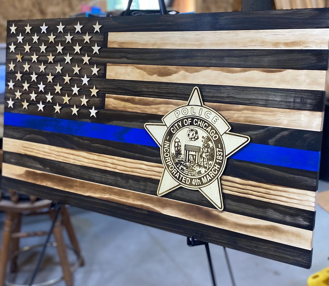 Chicago Police Blue Line Wood Flag - Law Enforcement Gift - Etsy