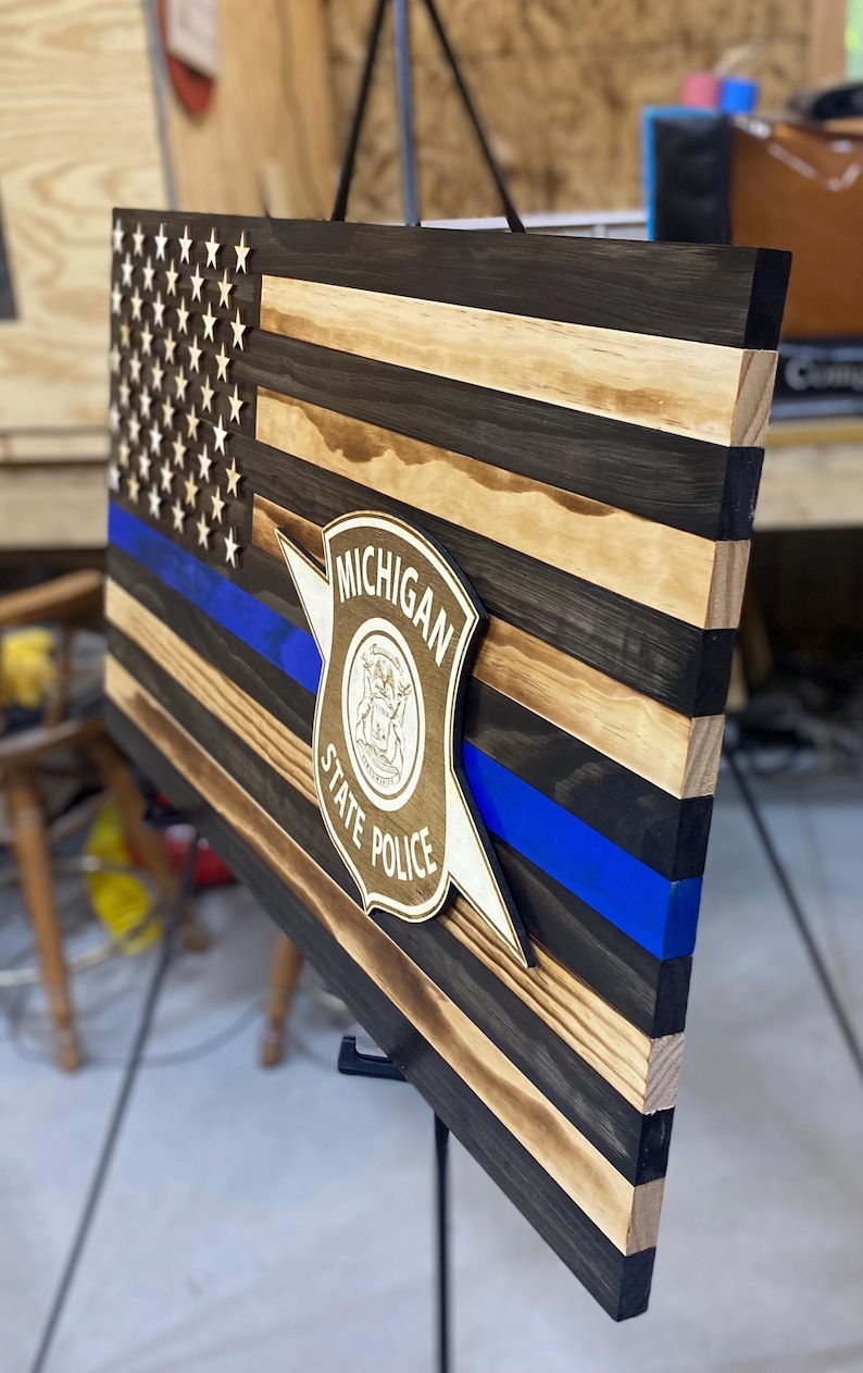 Michigan State Police Wooden Flag – Blue Line, Law Enforcement Gift - Etsy