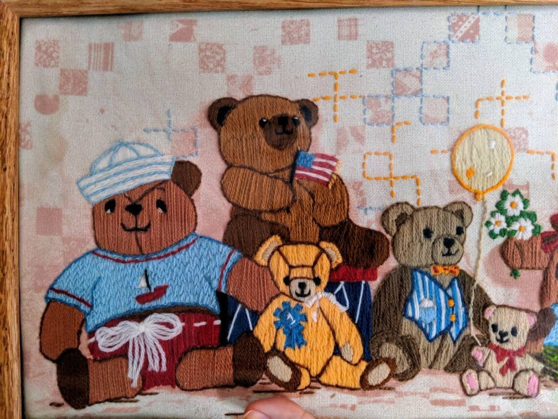 Vintage Needlepoint Teddy Bears Kids Needlepoint Nursery | Etsy