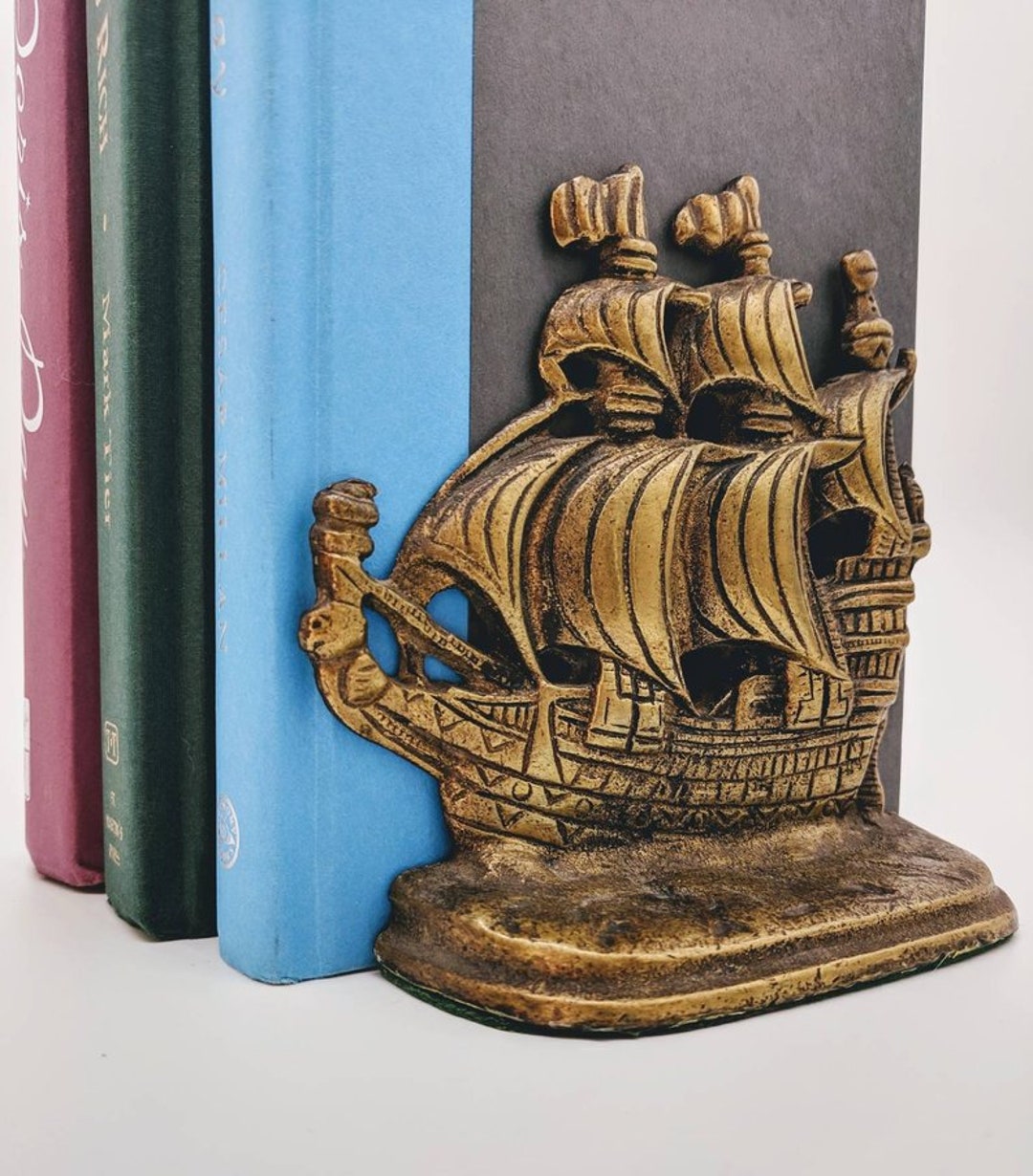 Vintage Solid Brass Ship Bookends | Brass Ship | Bookends | Ship ...