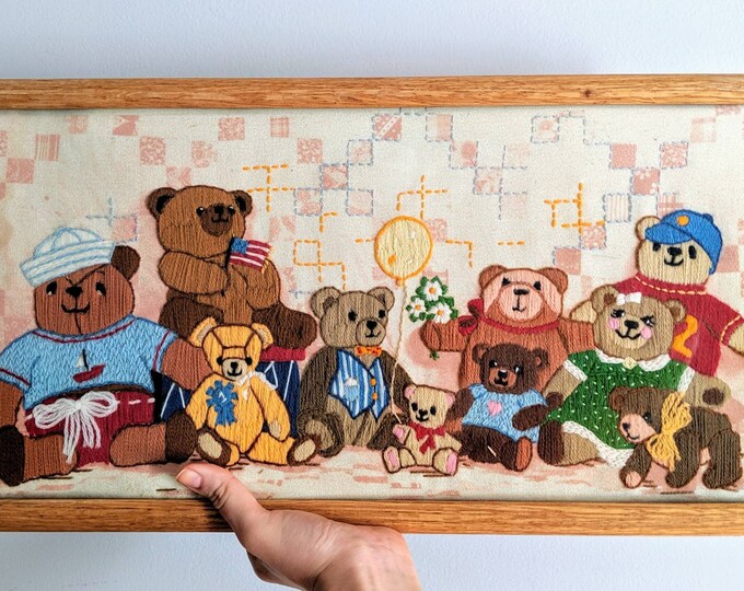 Vintage Needlepoint, Teddy Bears, Kids Needlepoint, Nursery Decor, Wall ...