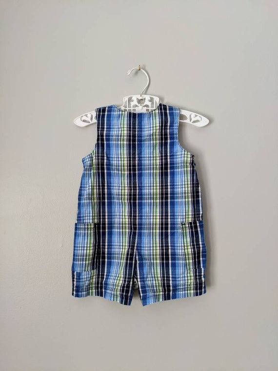 Plaid Overalls, 9m, Dinosaur Overalls, Blue Overalls,… - Gem