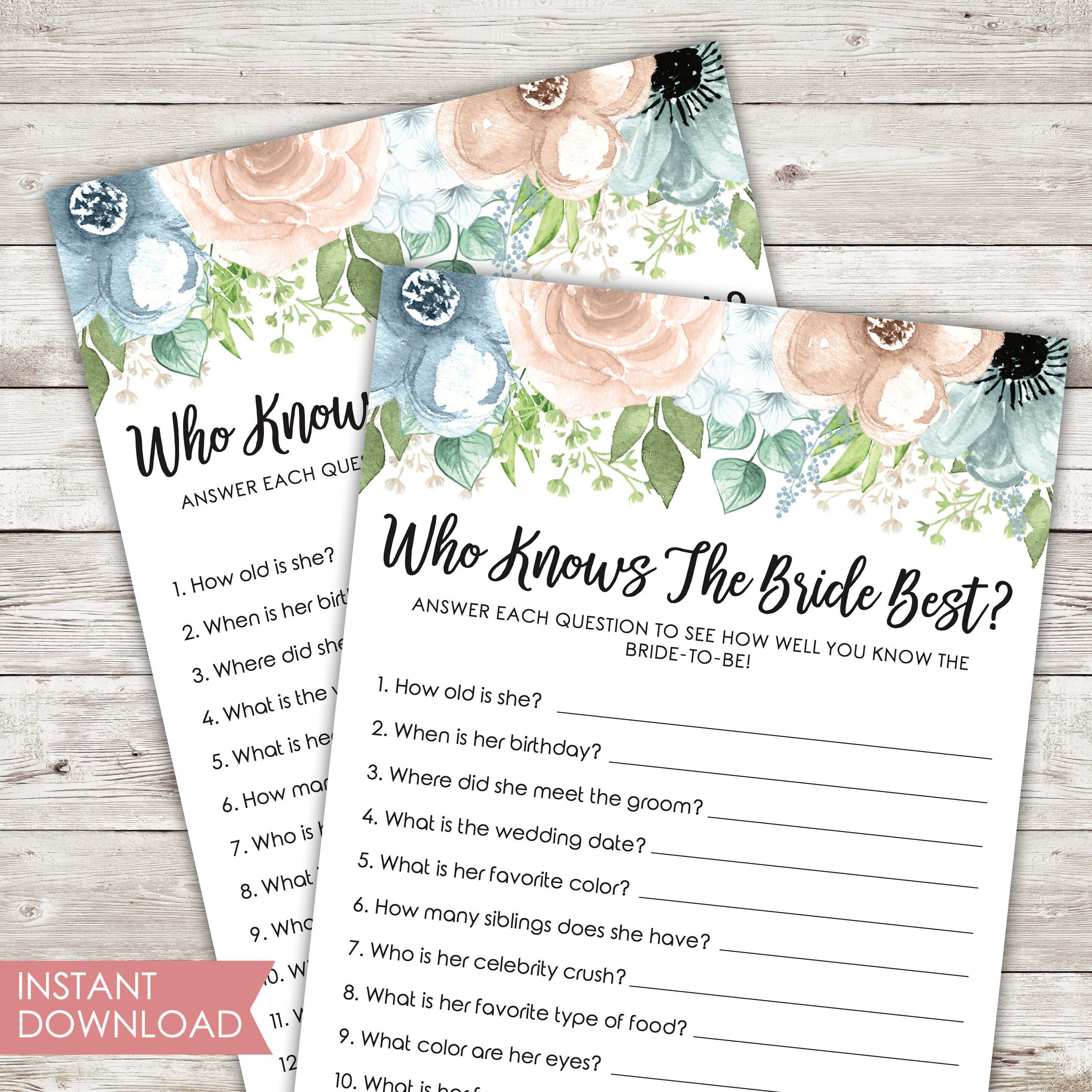 Printable Bridal Shower Game Who Knows the Bride Best - Etsy Canada