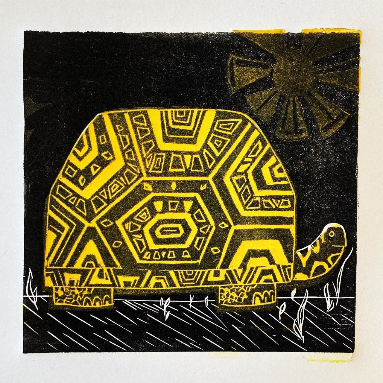 Geometric Turtle Linocut Print - Etsy