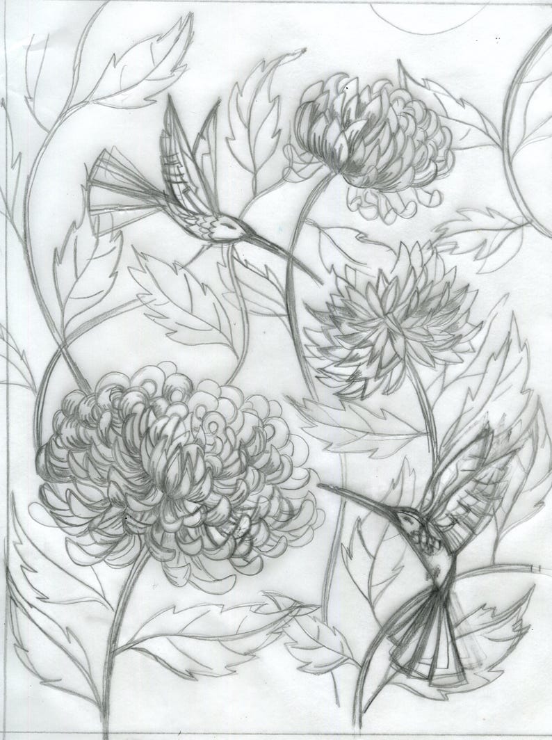 Hummingbirds and Chrysanthemums Reduction Linocut Print - Etsy