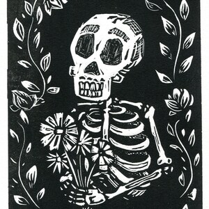 Skeleton With Flowers Linocut Print - Etsy