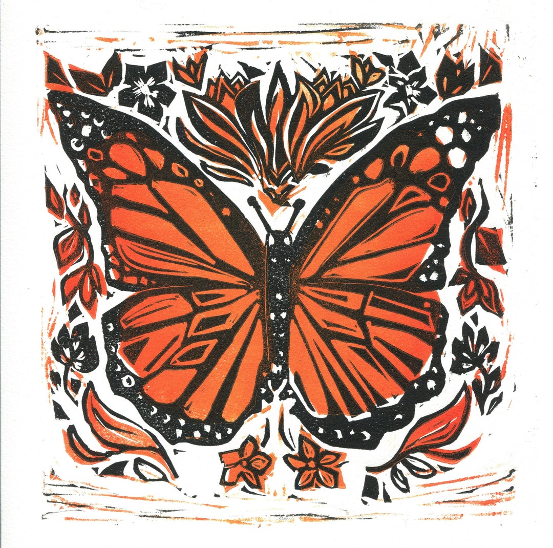 Monarch Butterfly Linocut Print - Etsy