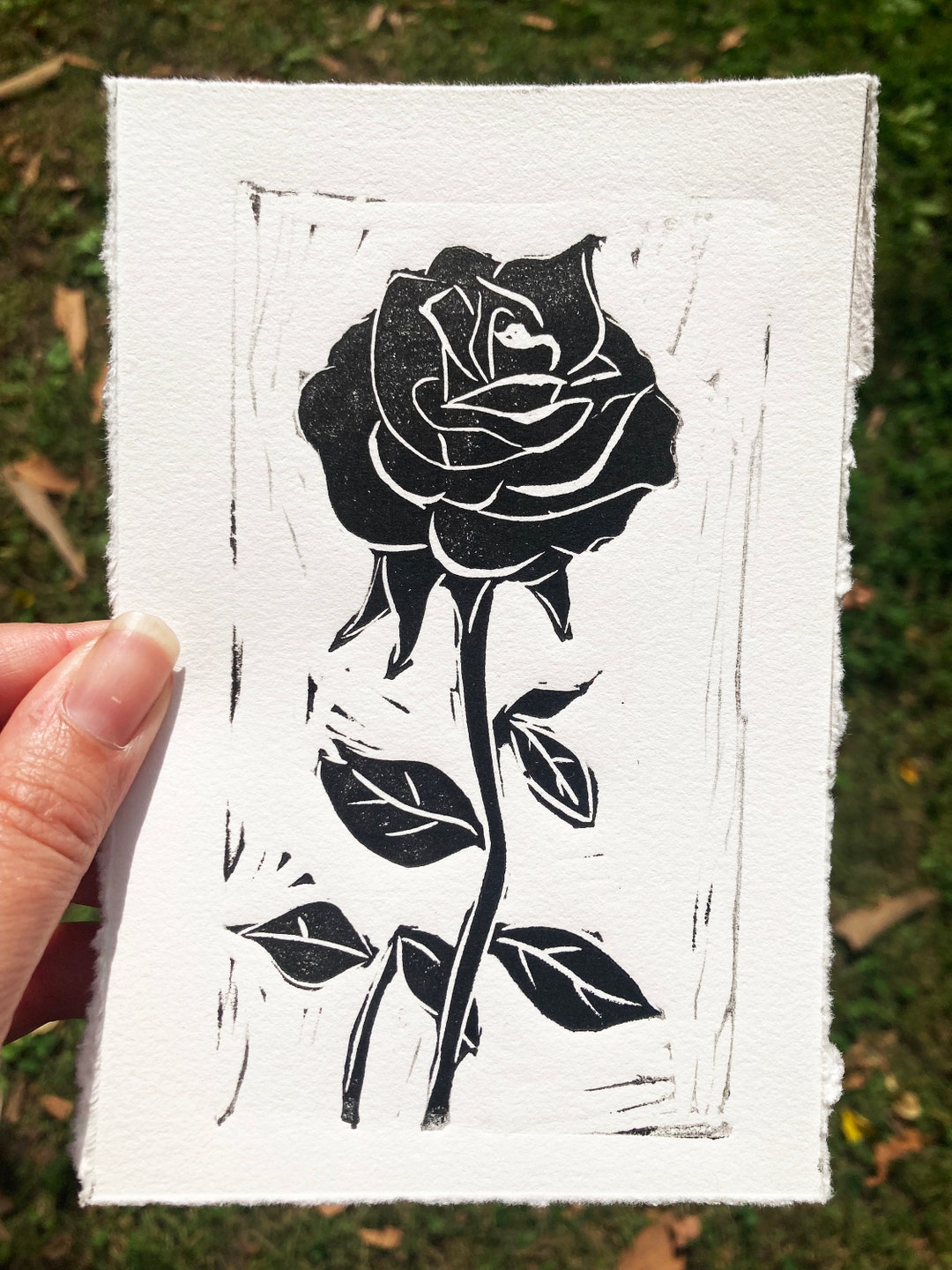 Mini Handprinted Rose Linocut Print - Etsy