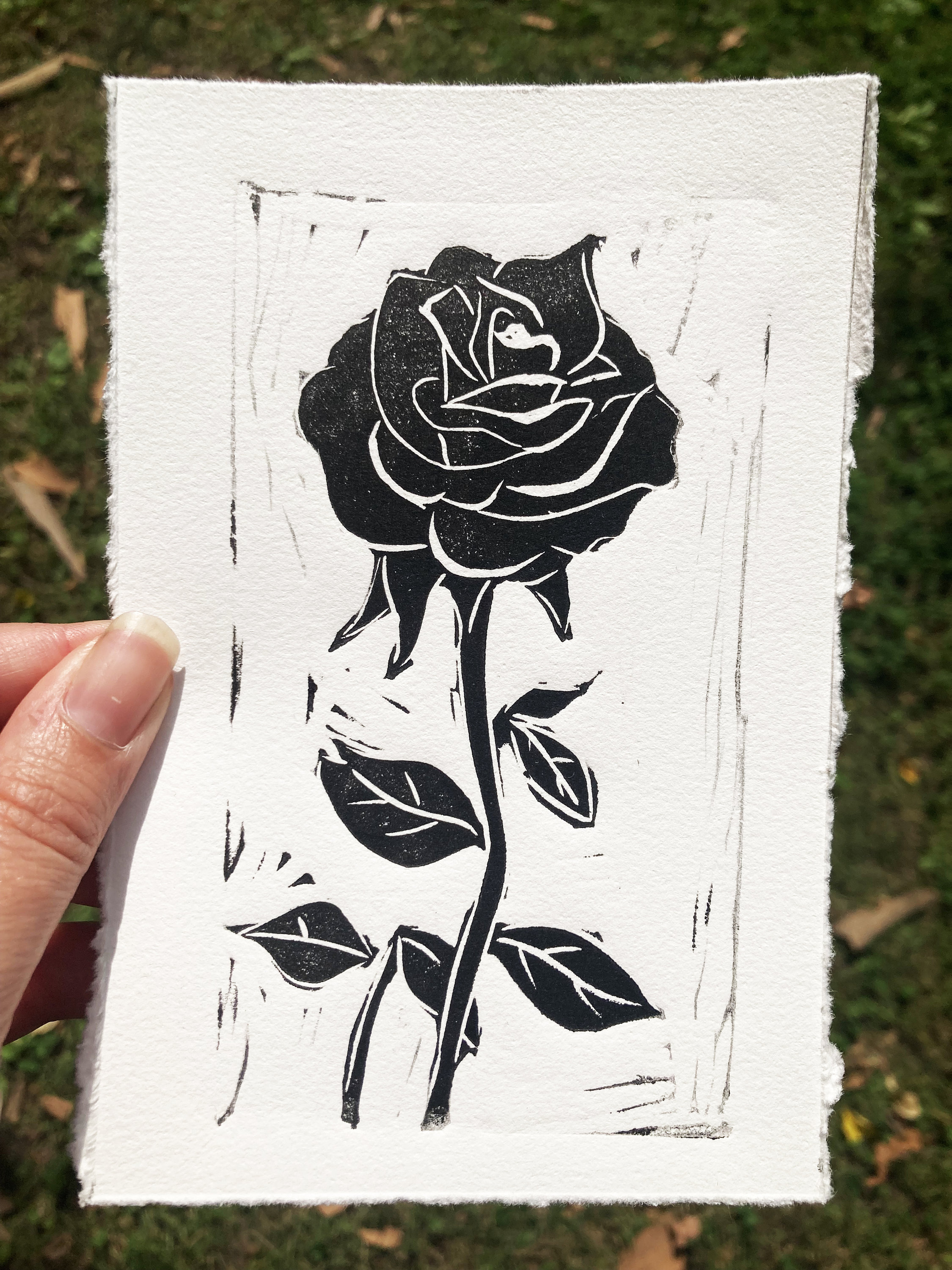 Mini Handprinted Rose Linocut Print - Etsy
