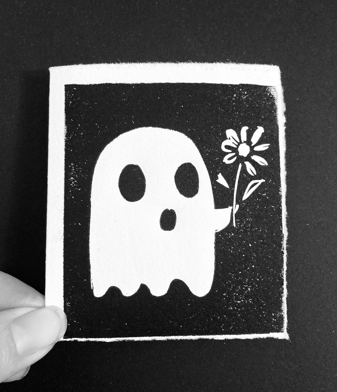 Mini Ghost Linocut Notecard Party Favor Halloween Decor - Etsy