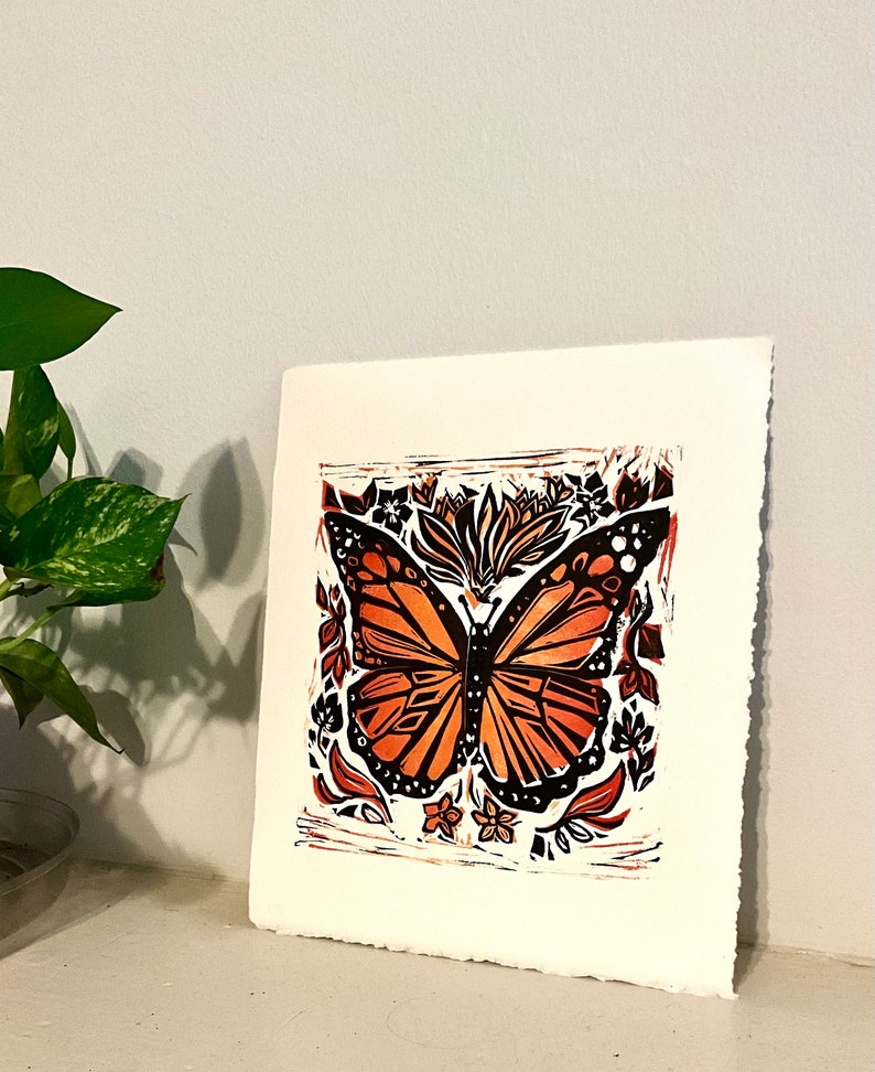 Monarch Butterfly Linocut Print - Etsy